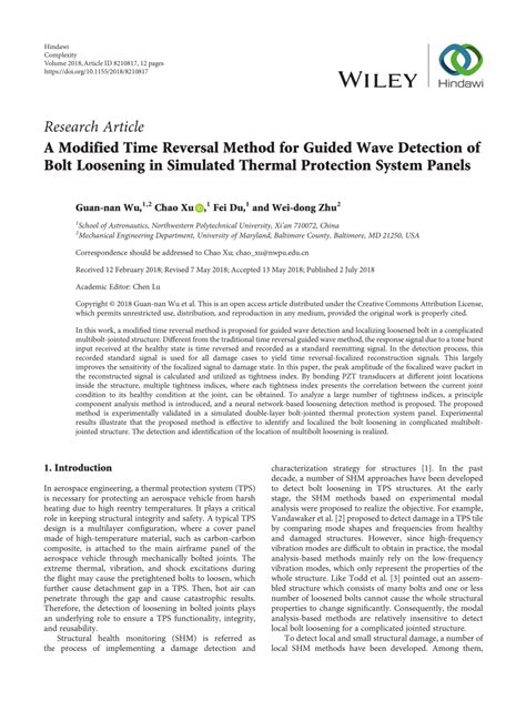 Pdf A Modified Time Reversal Method For Guided Wave Detection Of Bolt Loosening In Simulated