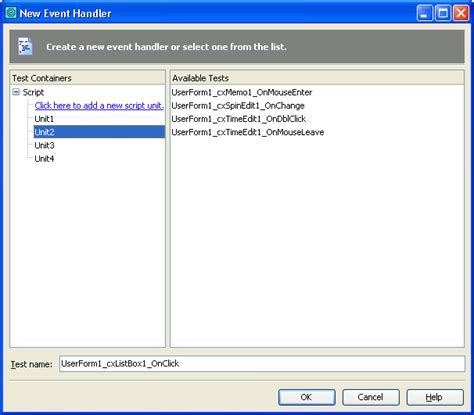 New Event Handler Dialog User Forms Testcomplete Documentation