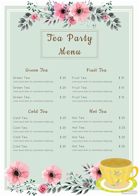 Afternoon Tea Menu Template In Word Download