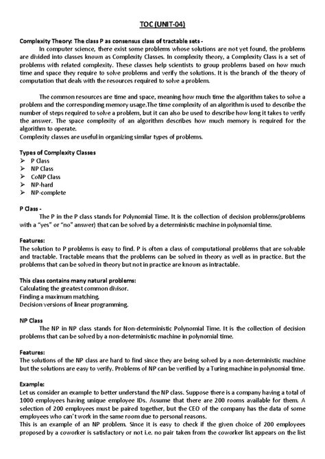 Toc Unit 4 Unit 4 Toc Notes Toc Unit 04 Complexity Theory The