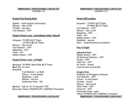 Emergency Procedures Checklist Emergency