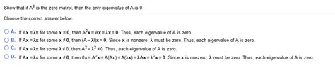 solved show that if a 2 is the zero matrix then the only