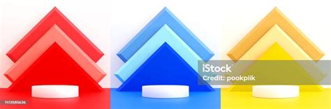 간단한 기하학 모양 벽이있는 실린더 연단 받침대 세트 제품 스테이지 3d 렌더링 0명에 대한 스톡 사진 및 기타 이미지 0명 가정의 방 그라데이션 Istock