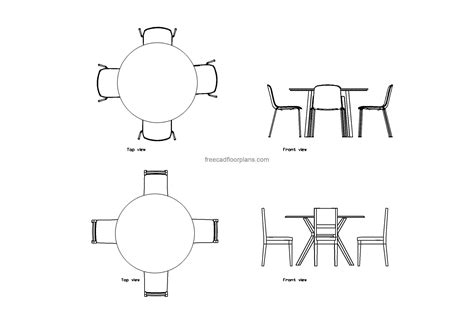 Circular Dining Tables Plan Elevation Free CAD Drawings
