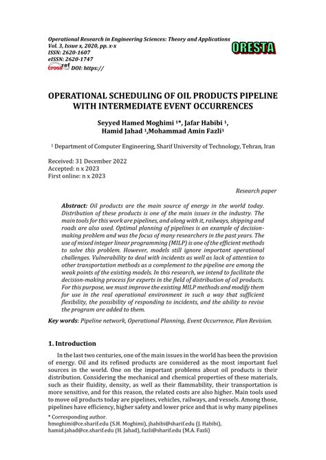 Pdf Operational Scheduling Of Oil Products Pipeline With Intermediate Event Occurrences