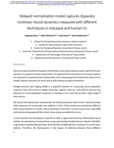 Pdf Delayed Normalization Model Captures Disparate Nonlinear Neural Dynamics Measured With