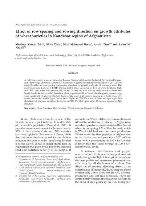 Pdf Effect Of Row Spacing And Sowing Direction On Growth Attributes Of Wheat Varieties In