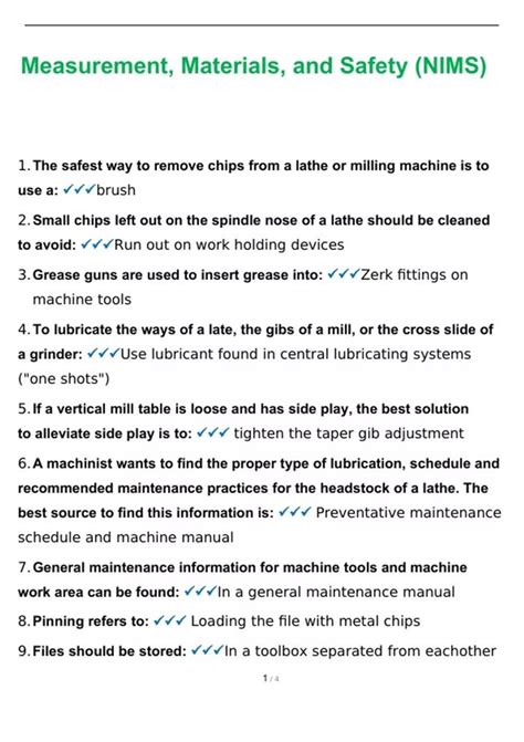 Measurement Materials And Safety NIMS Exam Questions And Answers