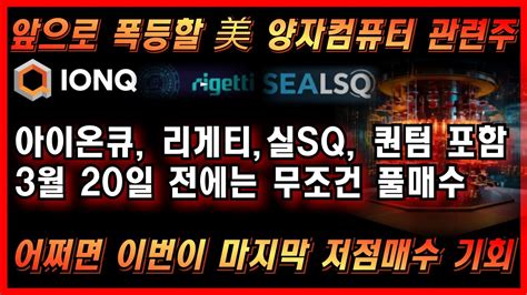 미국주식 🔥25년에 10배 폭등할 美 양자컴퓨터 관련주 3월 20일 전까지는 무조건 풀매수해야되는 이유 아이온큐 리게티컴퓨팅 실sq 인트루전 퀀텀 퀀텀컴퓨팅