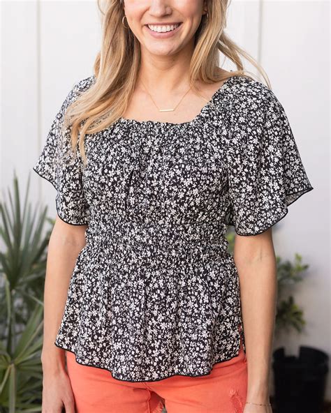 Josie Smocked Top In Black Ditsy Black Ditsy L Grace And Lace