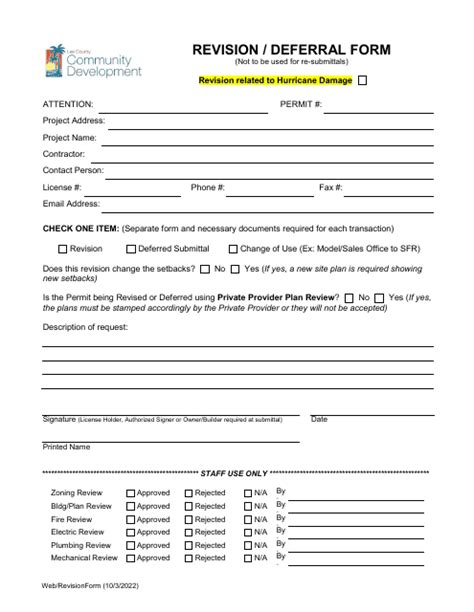Lee County Florida Revision Deferral Form Fill Out Sign Online And