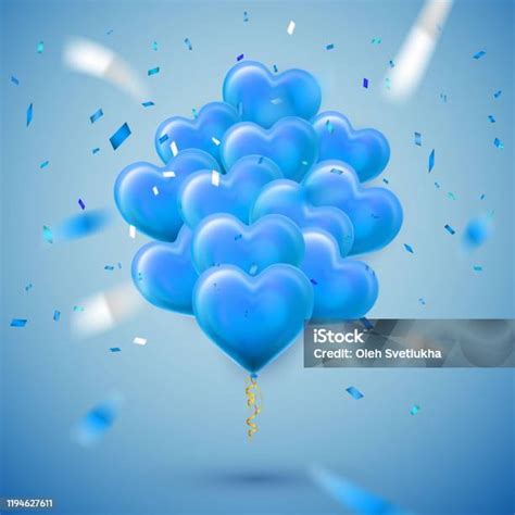 해피 발렌타인 데이 배경 색종이와 마음의 형태로 파란색 풍선 벡터 일러스트레이션 3차원 형태에 대한 스톡 벡터 아트 및 기타 이미지 3차원 형태 공휴일 기념일