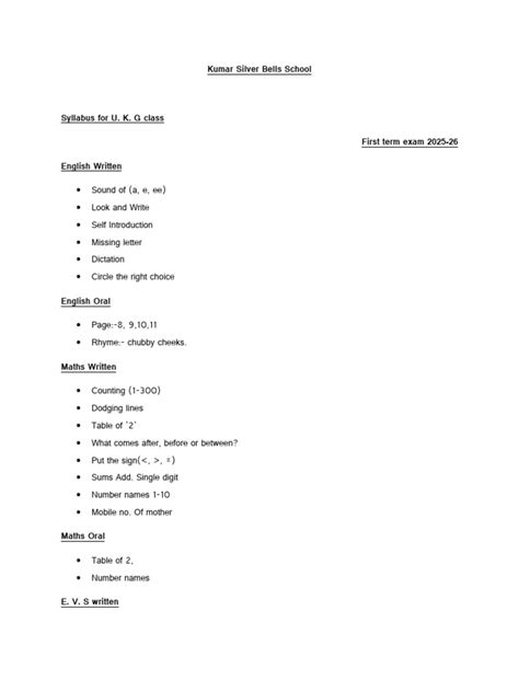 Ukg Syllabus 2025 26 Overview Pdf