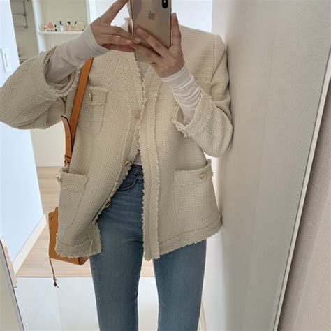 ~l3size 롱 브이넥 트위드자켓 체크자켓 골드 버튼 금장 단추 루즈핏 가디건 빅사이즈 오버핏자켓 숏자켓 노카라자켓 하프 트위드 가을 겨울 자켓