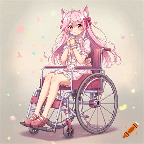 Anime Girl With Pink Hair And Cat Ears In A Wheelchair On Craiyon