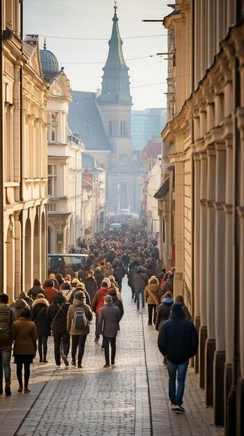 Premium Ai Image People Forming A Queue Atop A City Building