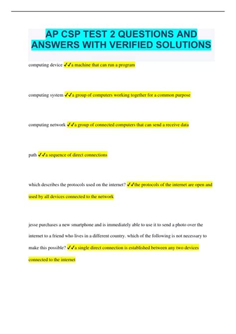 Ap Csp Test 2 Questions And Answers With Verified Solutions Ap Csp Stuvia Us