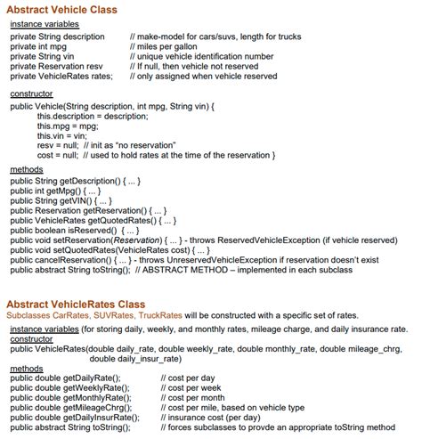 Solved Abstract Vehicle Class Instance Variables Private