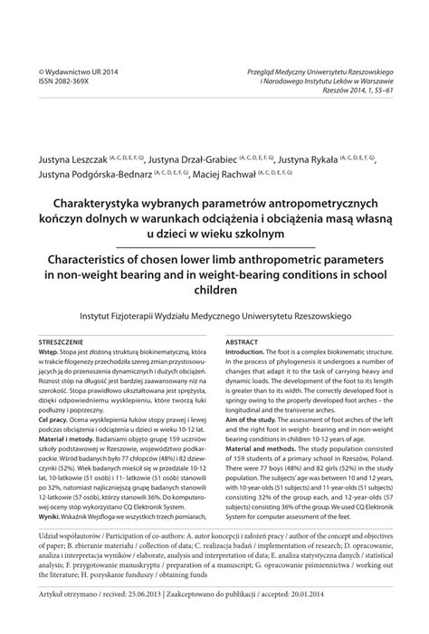 Pdf Characteristics Of Chosen Lower Limb Anthropometric Parameters In Non Weight Bearing And