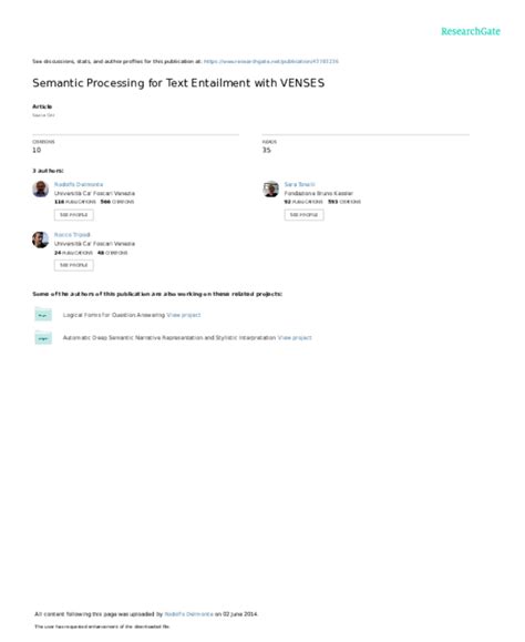 Pdf Semantic Processing For Text Entailment With Venses
