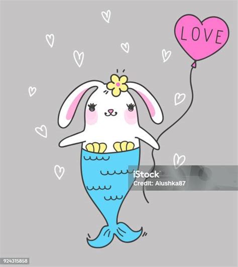 Cute Cartoon Rabbit Mermaid Funny Bunny Mermaid Stock Illustration