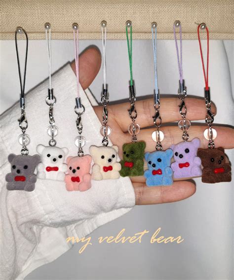 퍼플유니버스 벨벳 곰돌이 인형 폰줄 키링 휴대폰 고리 키링 책갈피 곰인형 핸드폰 부착 걸이 스트랩 후로킹 베어 화이트 핑크 아이보리 퍼플 바이올렛 하늘색 블루 아쿠아 브라운