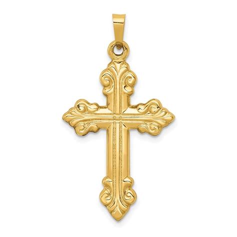 Diamond2deal 14k Yellow Gold Polished Cross Budded Pendant Overstock
