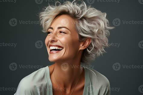 Ai Generated Beautiful Senior Woman Portrait Mid 50s Laugh And Looking