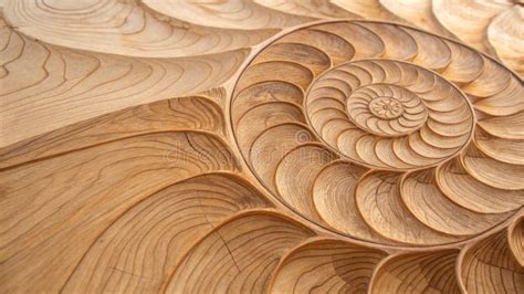 Wooden Nautilus Spiral Carving Intricate Wood Grain Golden Hues
