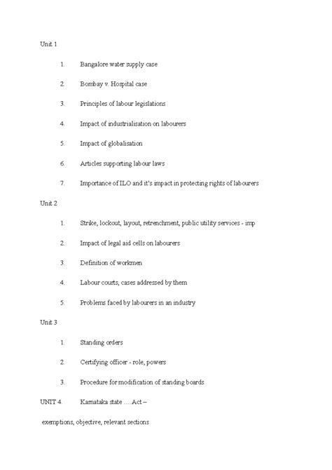 ILO Course Structure Of ILO International Labur Organisation Unit Bangalore Water Supply