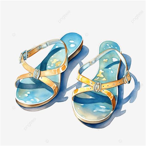 Watercolor Beach Sandals Summer Element On Beach Summer Illustration