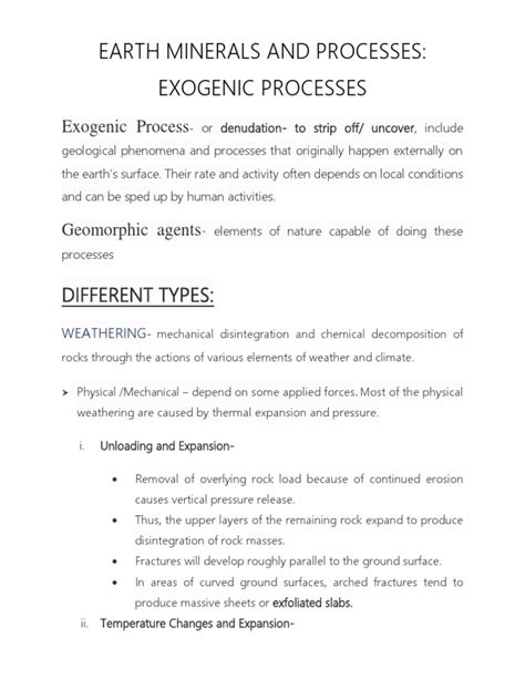 Exogenic Process Handouts Pdf Weathering Physical Sciences
