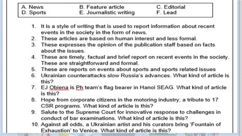 Types Of Journalistic Writing Grade 8 Pptx
