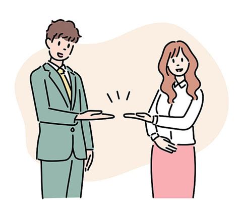 유토이미지 정장을 입은 남녀가 손으로 무언가를 정중히 가리키고 있다