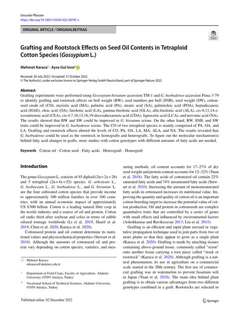 Pdf Grafting And Rootstock Effects On Seed Oil Contents In Tetraploid