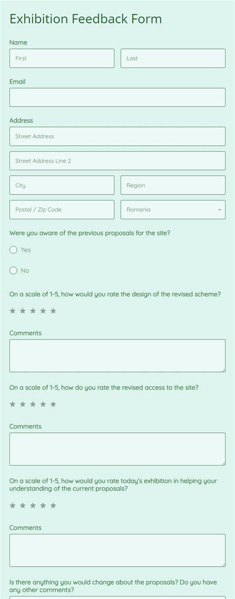 Exhibition Feedback Form Template 123formbuilder
