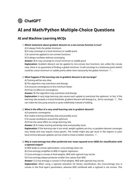 Ai And Math Python Multiple Choice Questions Pdf Support Vector Machine Mean Squared Error
