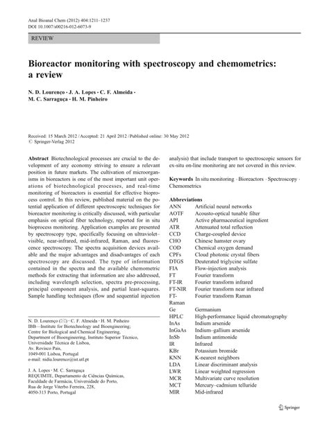 Pdf Bioreactor Monitoring With Spectroscopy And Chemometrics A Review