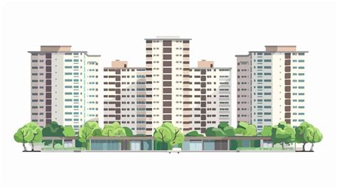 Premium Vector A Drawing Of A Building With Trees And A Green Tree