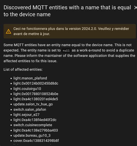 messages de correction mqtt home assistant discovered entities with a