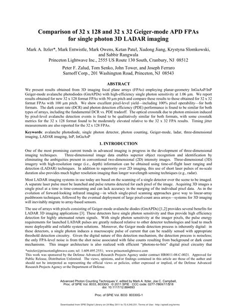 pdf title comparison of 32 x 128 and 32 x 32 geiger mode apd fpas for single photon 3d ladar
