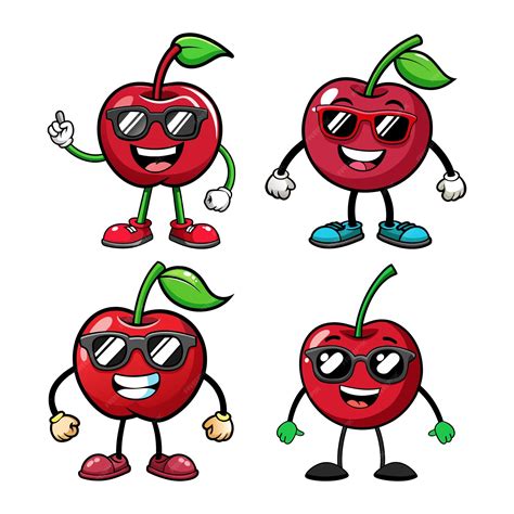 Premium Vector Set Of Cherry Cartoon Character Clipart Vector For Fun