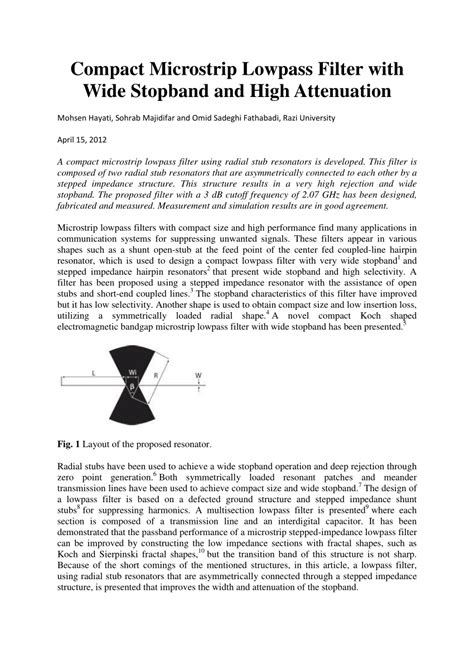 Pdf Compact Microstrip Lowpass Filter With Wide Stopband And High Attenuation
