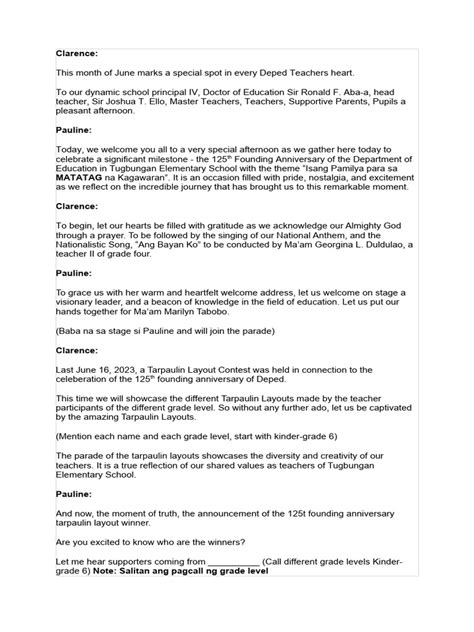 Deped Founding Anniversary Emcee Script Pdf