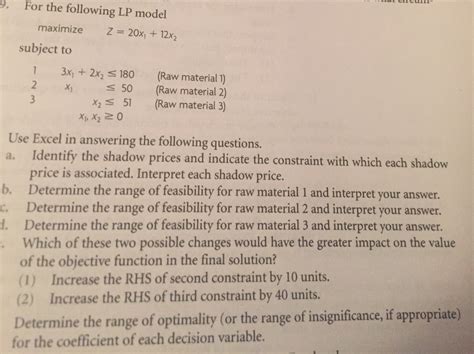 solved for the following lp model use excel in answering the