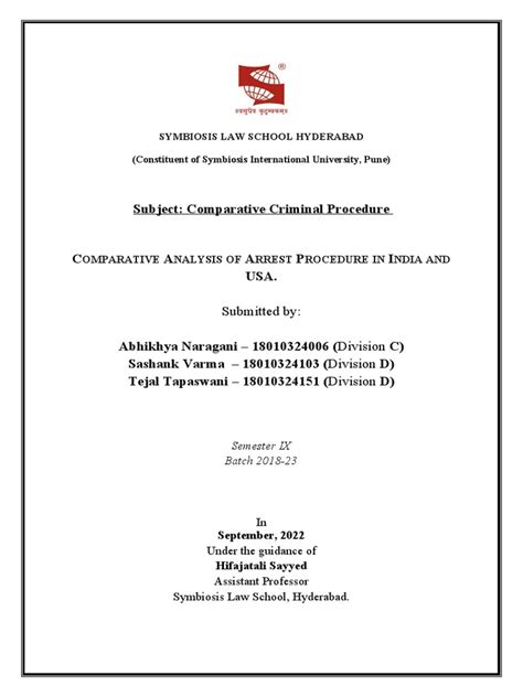 Comparative Crpc Arrest Procedure In India And Usa Pdf Arrest Arrest Warrant