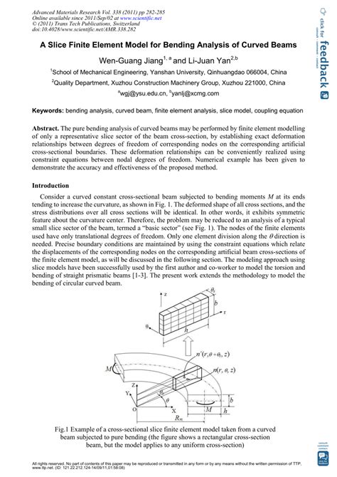 Pdf A Slice Finite Element Model For Bending Analysis Of Curved Beams