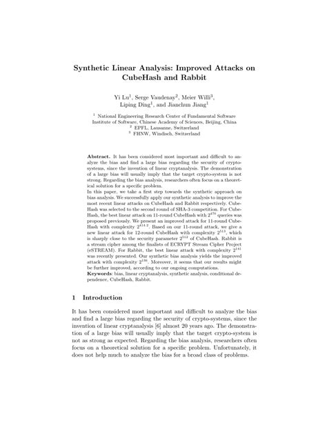 Pdf Synthetic Linear Analysis Improved Attacks On Cubehash And Rabbit