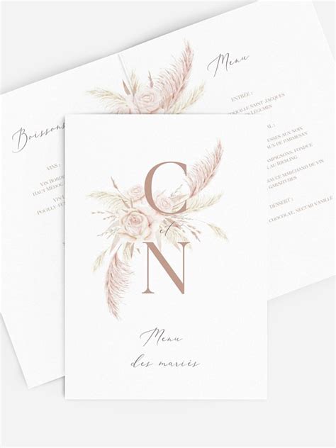 Menu Mariage Blush Initials