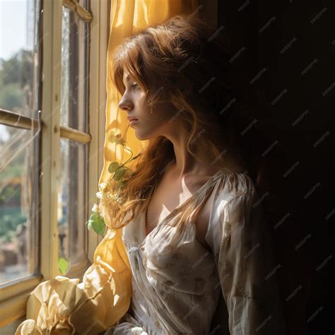 premium photo woman looking out of an open window